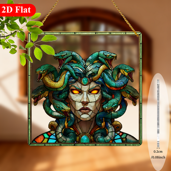2D Flat, Medusa Fantasy Theme Cartoon Square Window Suncatcher Hanging ...