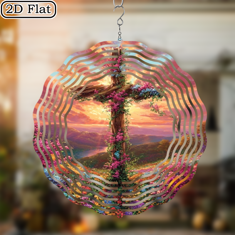 2D Flat, Metal Cross Wind Chime Sculpture - Outdoor Kinetic Wind ...