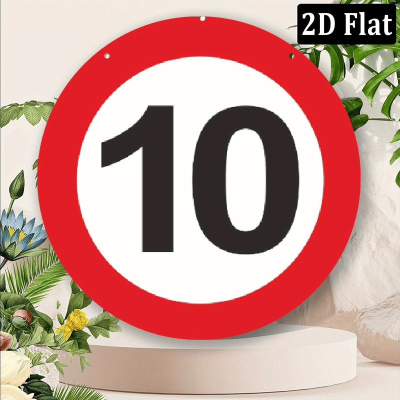 2D Flat Metal Round Stop Sign 8'', 20cm, - Red and White Circular ...