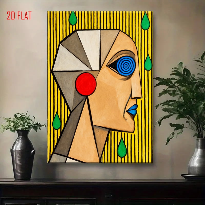 2D Flat Modern Abstract Face Painting - Geometric Portrait with Gray ...