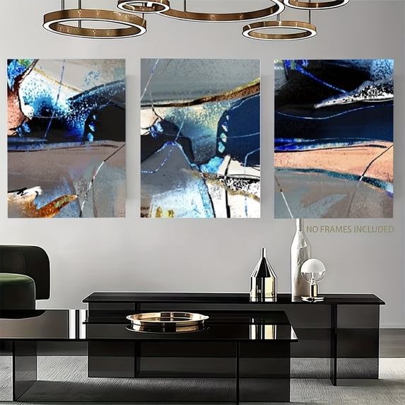 2D Flat, Modern Blue Abstract Vertical Wall Art - Bohemian/Art Deco ...