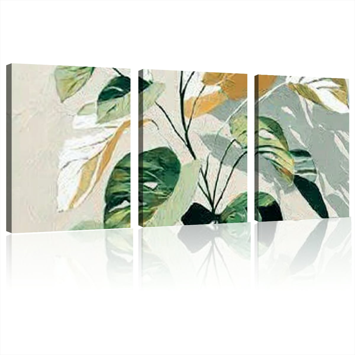 2D Flat, Modern Tropical Leaves Canvas Wall Art - Green & Beige ...