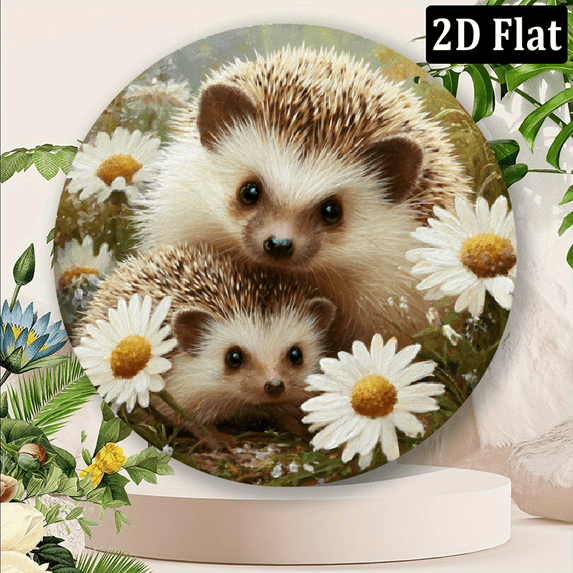 2D Flat, Mother'S Day Hedgehog Metal Sign 8X8 Inch Round Garden ...