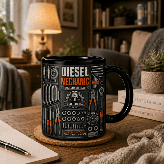 2D Flat Mug, Diesel Mechanic Mug Toolbox Edition Gift for Heavy Duty ...