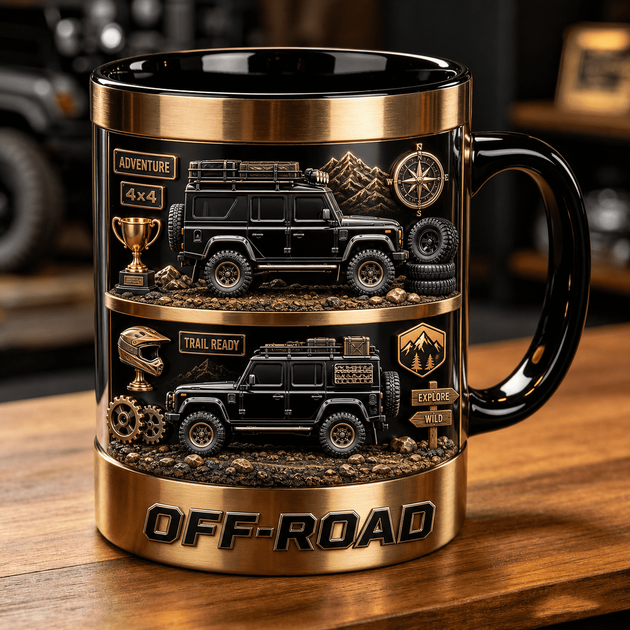 2D Flat Mug, Off-Road SUV Mug Adventure Gift for Trail Drivers and Jeep ...
