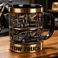 2D Flat Mug, Tow Truck Mug Black Gold Recovery Driver Gift for Tow ...