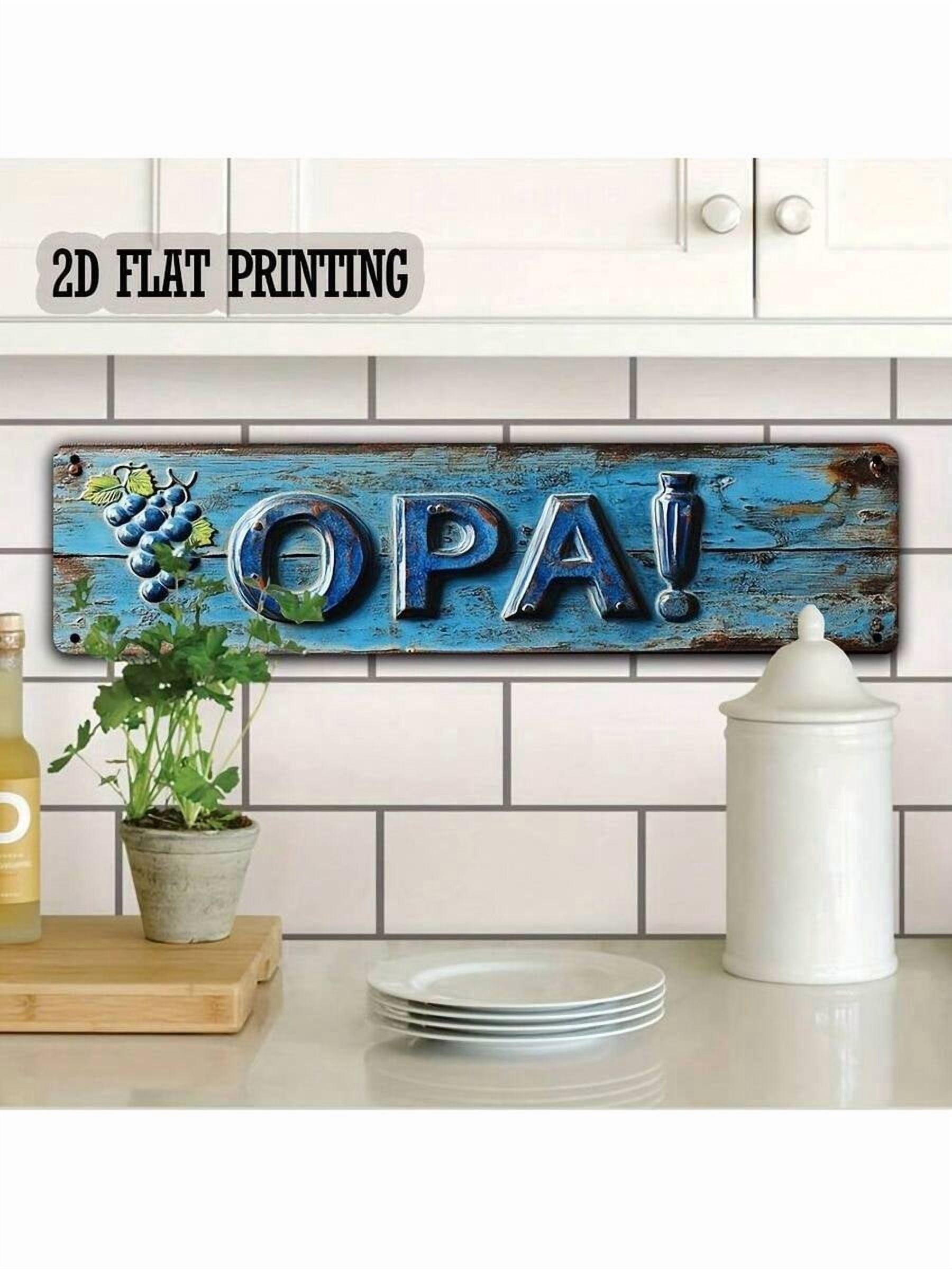 2D Flat Multicolor Retro Greek Opa! Metal Wall Decor Sign - Vintage ...