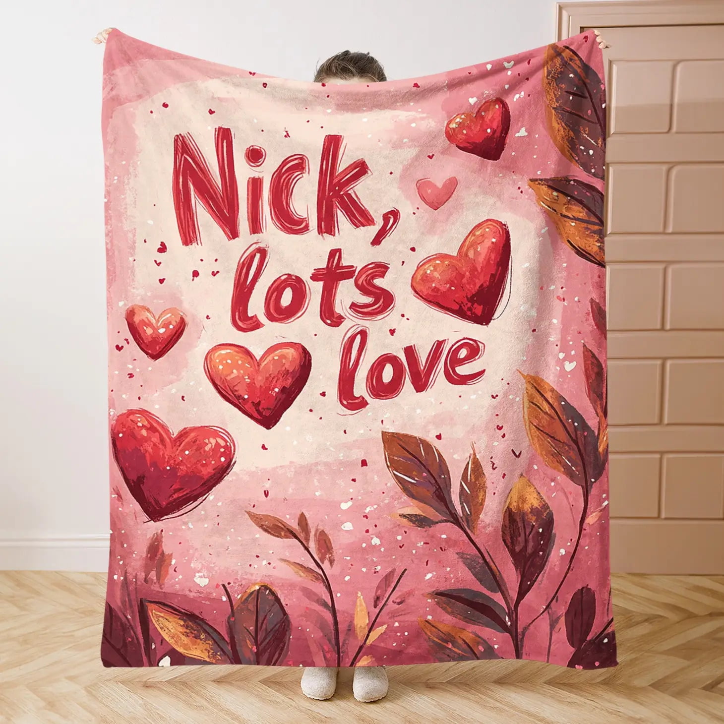 2D Flat, Nick, Lots Love Flannel Blanket - Soft Pink & Red Heart Design ...