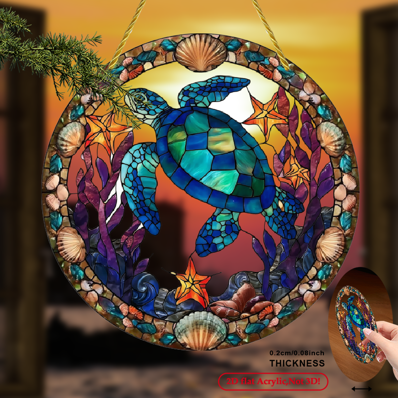 2D Flat One-Piece Ocean-Themed Light Catcher, Coral And Sea Turtle ...
