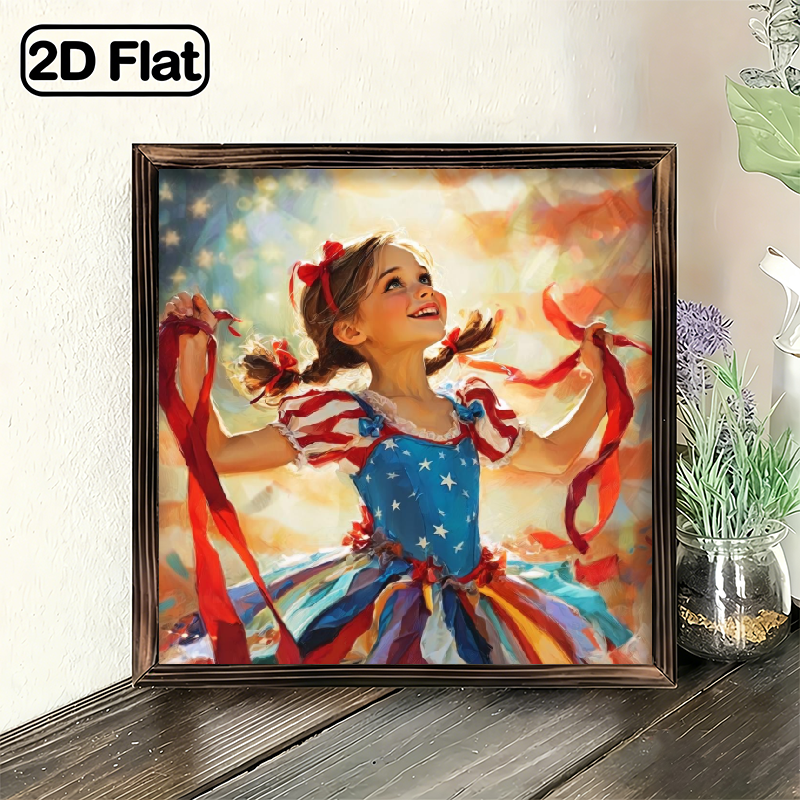 2D Flat Patriotic American Flag Dress Ribbons Wood Sign, 8x8 Inch ...