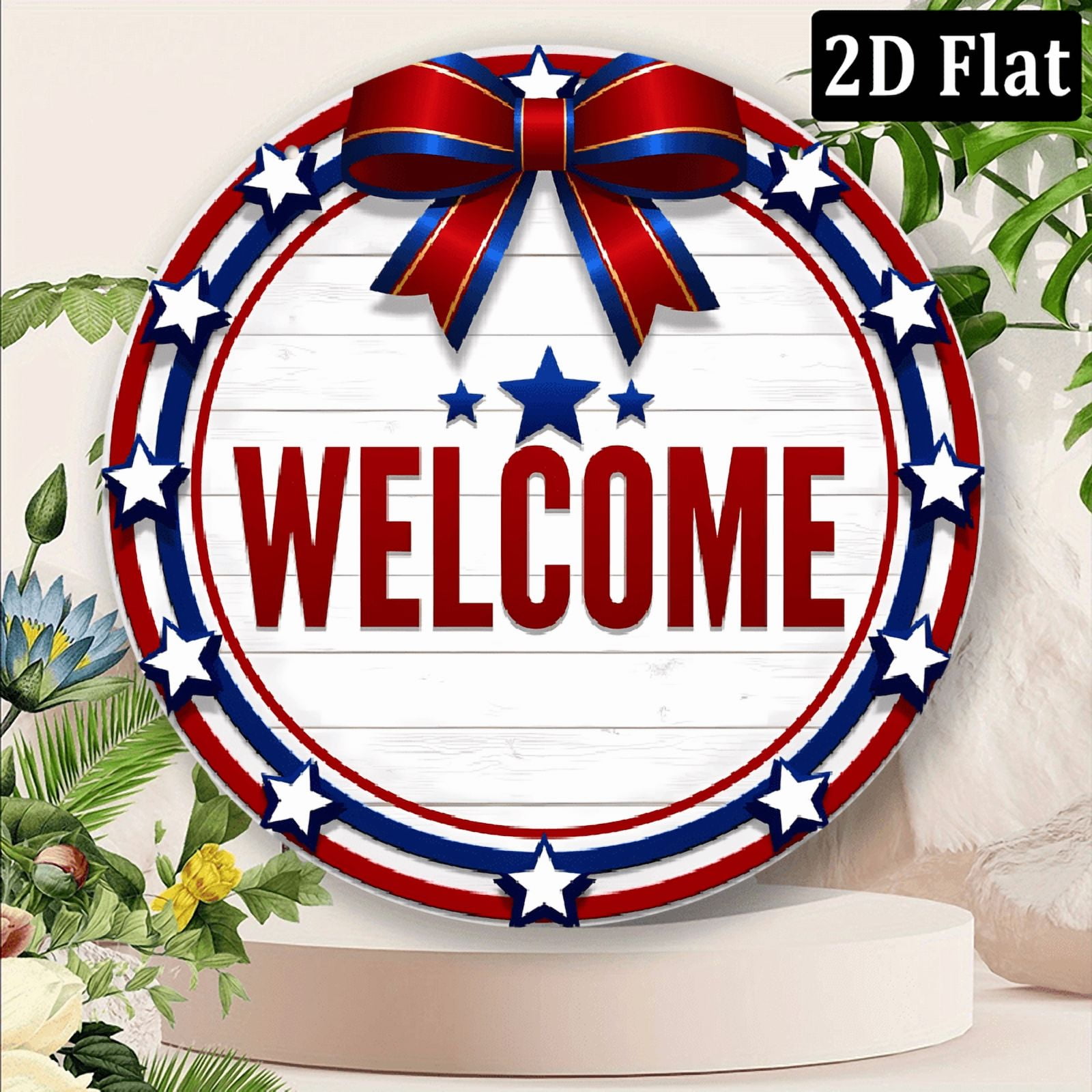 2D Flat, Patriotic Americana Welcome Aluminum Wall Sign - 8x8 Inch Red ...