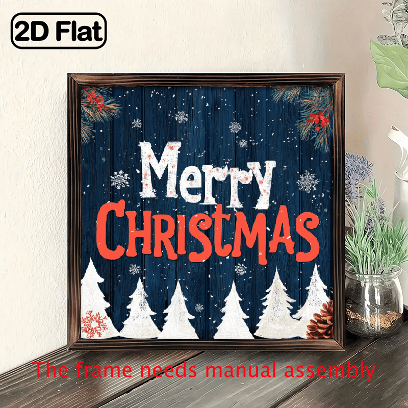 2D Flat, Pediments1pcs Wooden Sign, 8x8inch Festive Merry Christmas ...