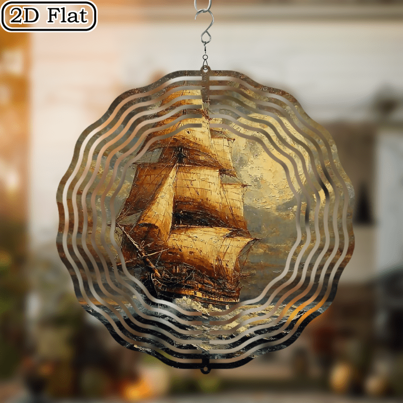 2D Flat, Pirate Ship Metal Wind Spinner - Durable Iron Hanging Kinetic ...