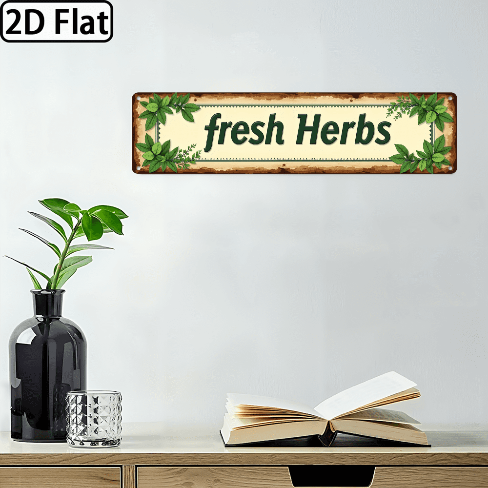 2D Flat Print, 1pc, Rustic Fresh Herbs Plaque, Botanical Garden Design ...