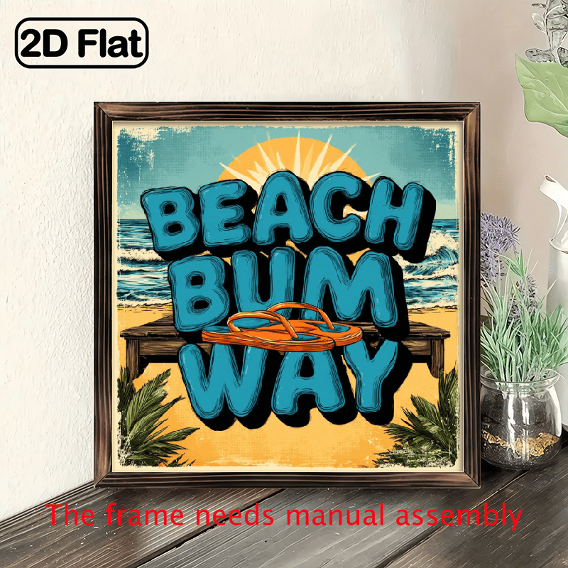 2D Flat Printing 1pc, Beach Bum Wood Framed Sign Rustic Distressed ...