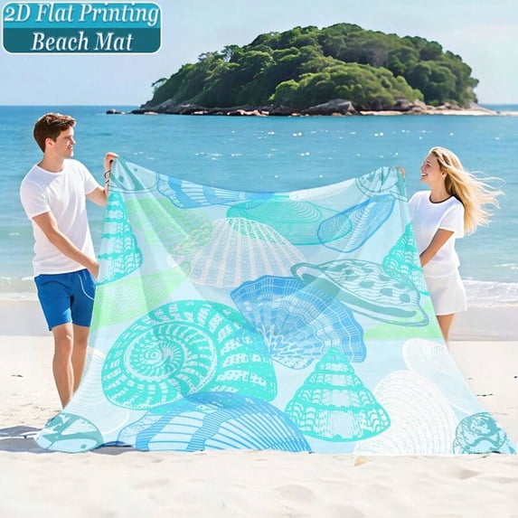 2D Flat Printing Beach Mat, 1PC Ocean Shell Line Art Design, Polyester ...