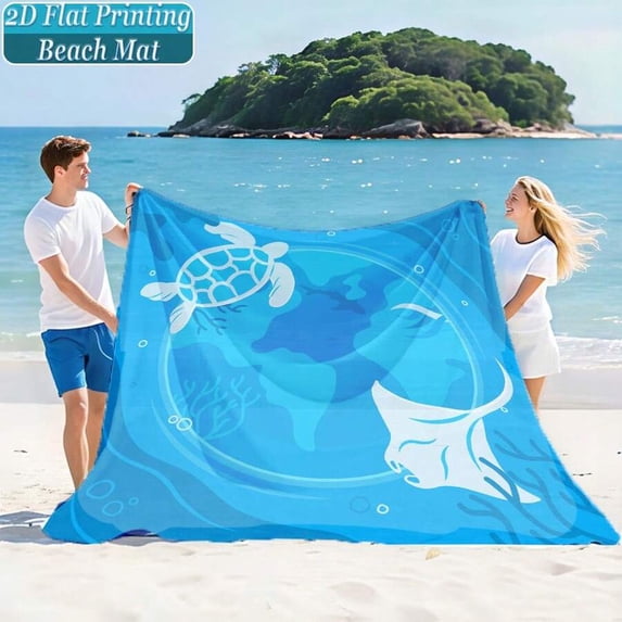 2D Flat Printing Ocean Theme Beach Mat, 1PC Blue, Polyester ...