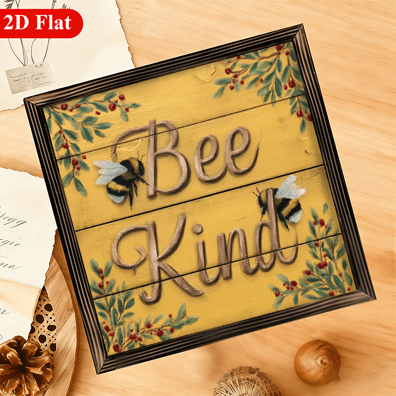 2D Flat Prints 1pc Wood Frame Wooden Wall Sign Bee Kind, Bee and Berry ...