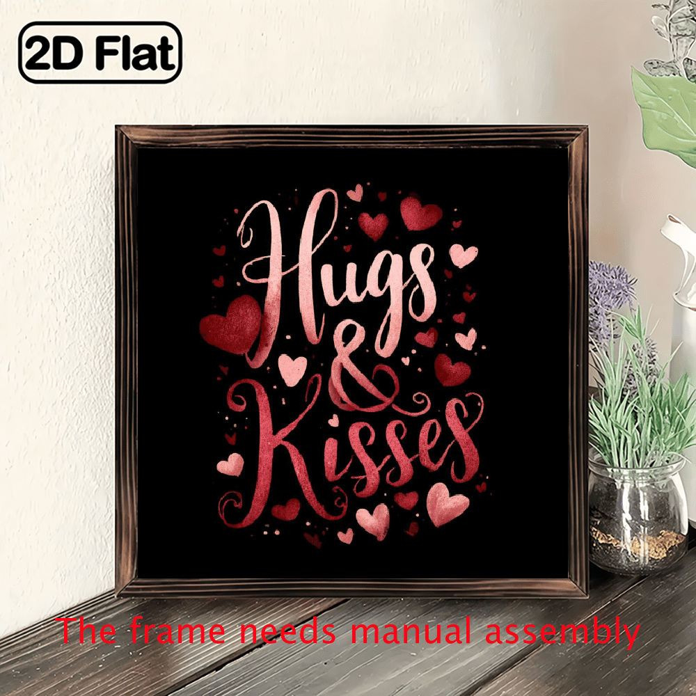 2D Flat Prints 1pc Wood Frame Wooden Wall Sign Valentine's Day, Heart ...
