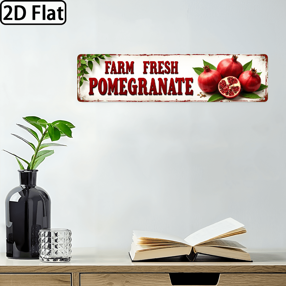 2D Flat,Retro Farm Fresh Pomegranate Metal Sign - Vintage Wall Art ...