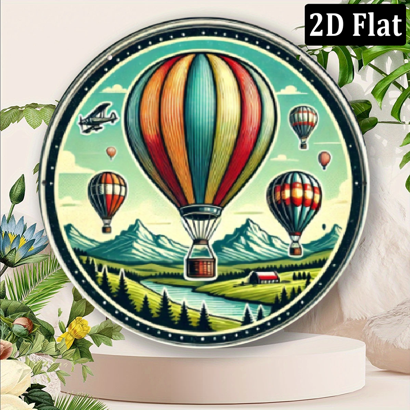 2D Flat Room Decor 1pc Vintage Hot Air Balloon Themed Metal Sign, 8Inch ...