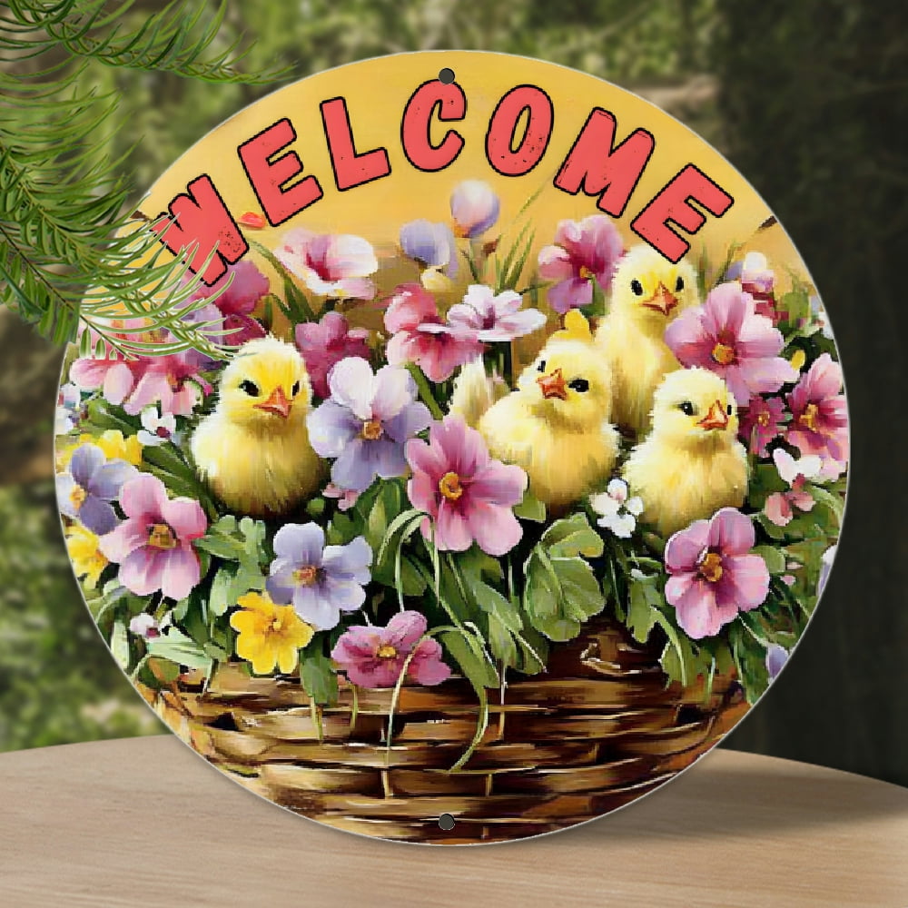 [2D Flat] Round Aluminum Sign with Welcome Theme - Waterproof Wreath ...