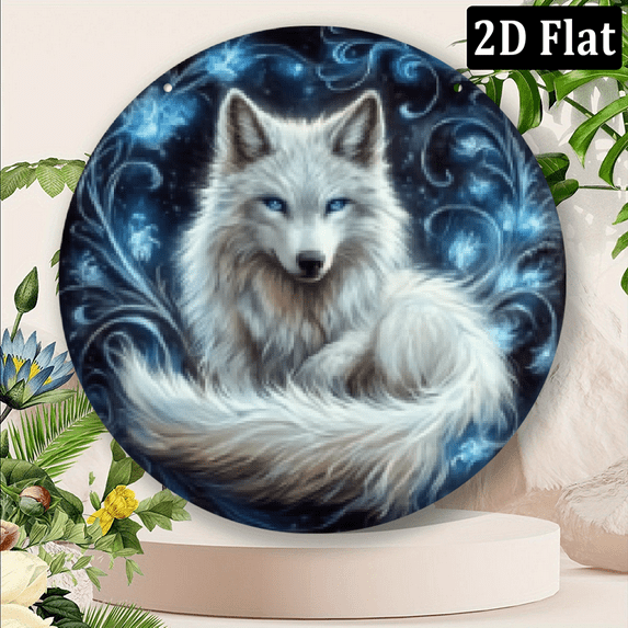 2D Flat, A Round Metal Plaque with a Silver Fox Design - Perfect for ...