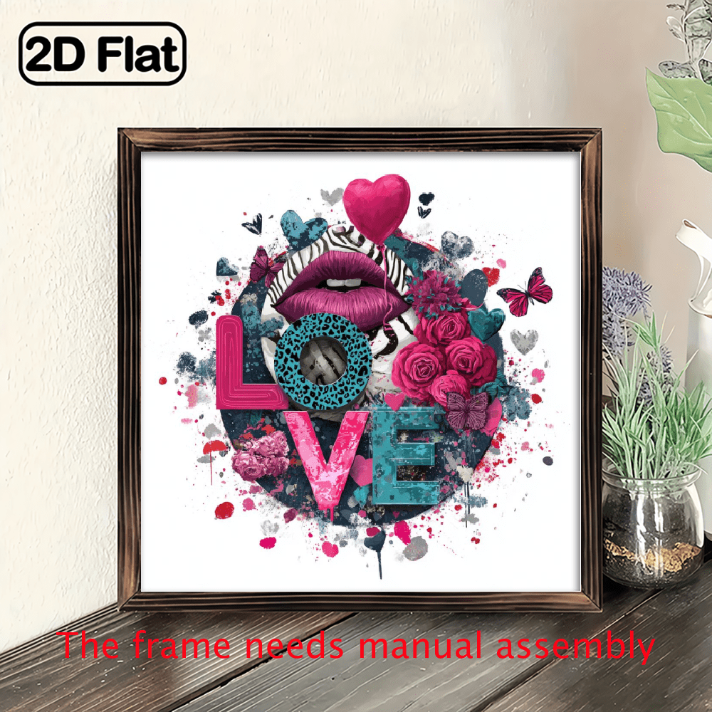 2D Flat, Round Metal Wall Art Sign - Colorful LOVE Theme Lips Heart ...