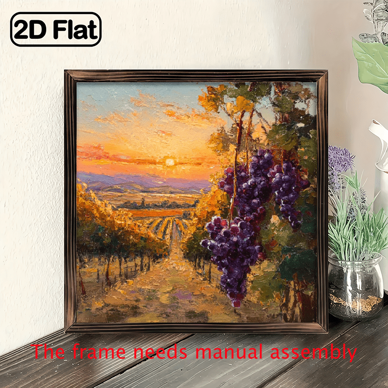 2D Flat, Rustic French Vineyard Landscape Wall Art - 8x8 Inch Framed ...