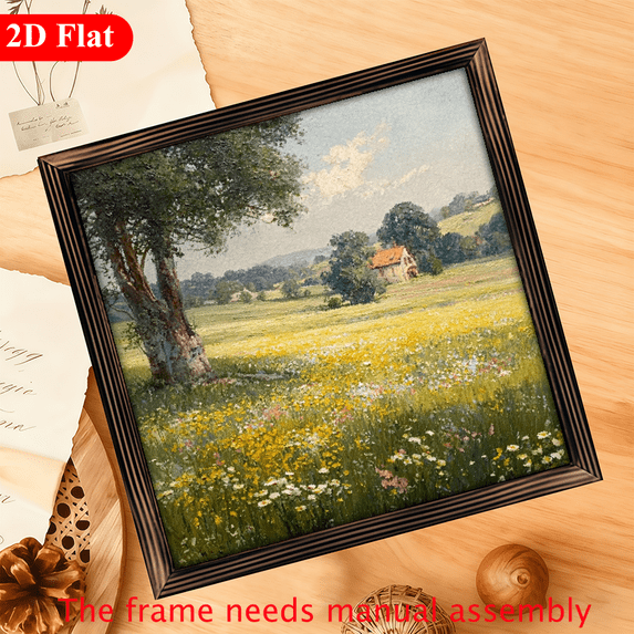 2D Flat, A Rustic Sign Featuring a Countryside Home with Views of a ...