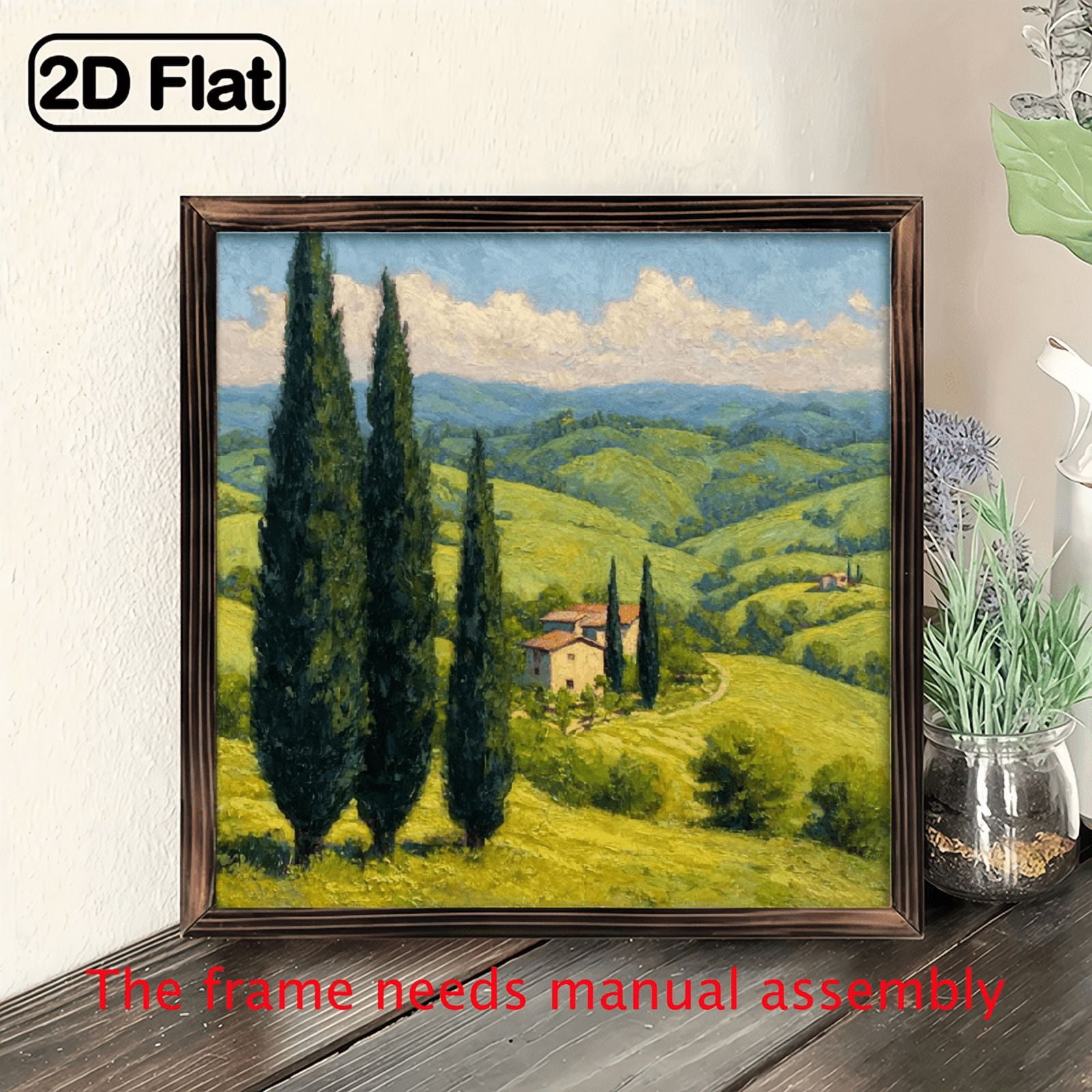 2D Flat, Rustic Tuscan Landscape Oil Painting Wall Art - Italian ...