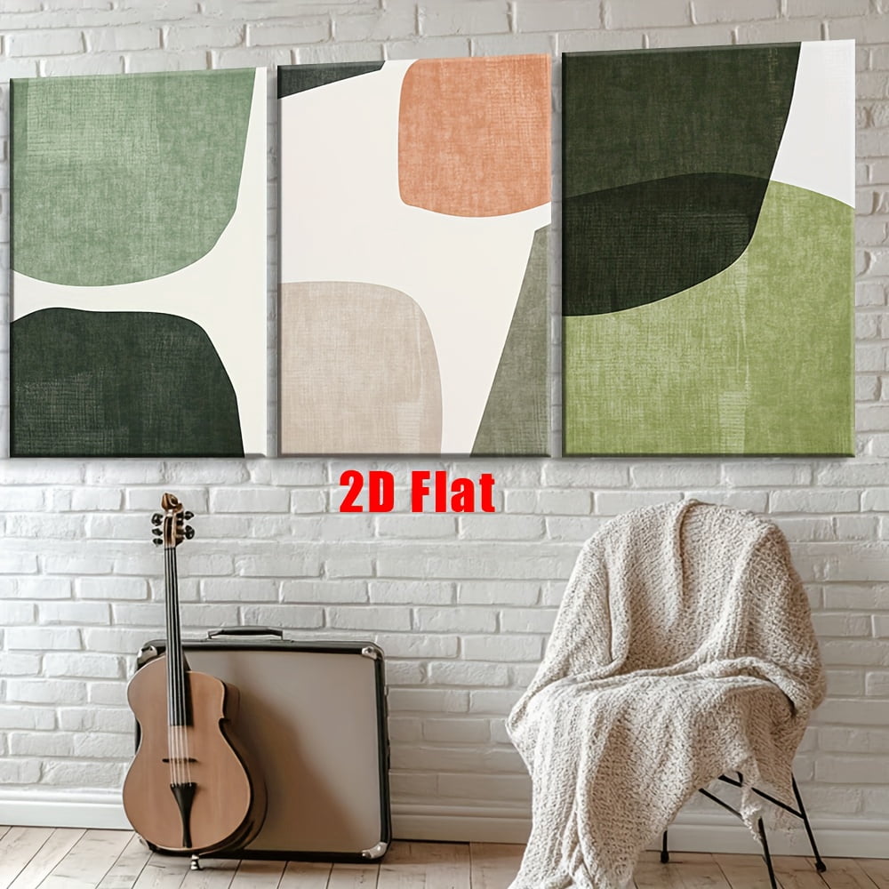 2D Flat Set of Three Frameless Canvas Paintings in a 2D/Flat Style ...