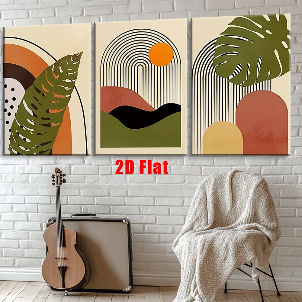 2D Flat Set of Three Frameless Canvas Paintings Featuring a 2D/Flat ...