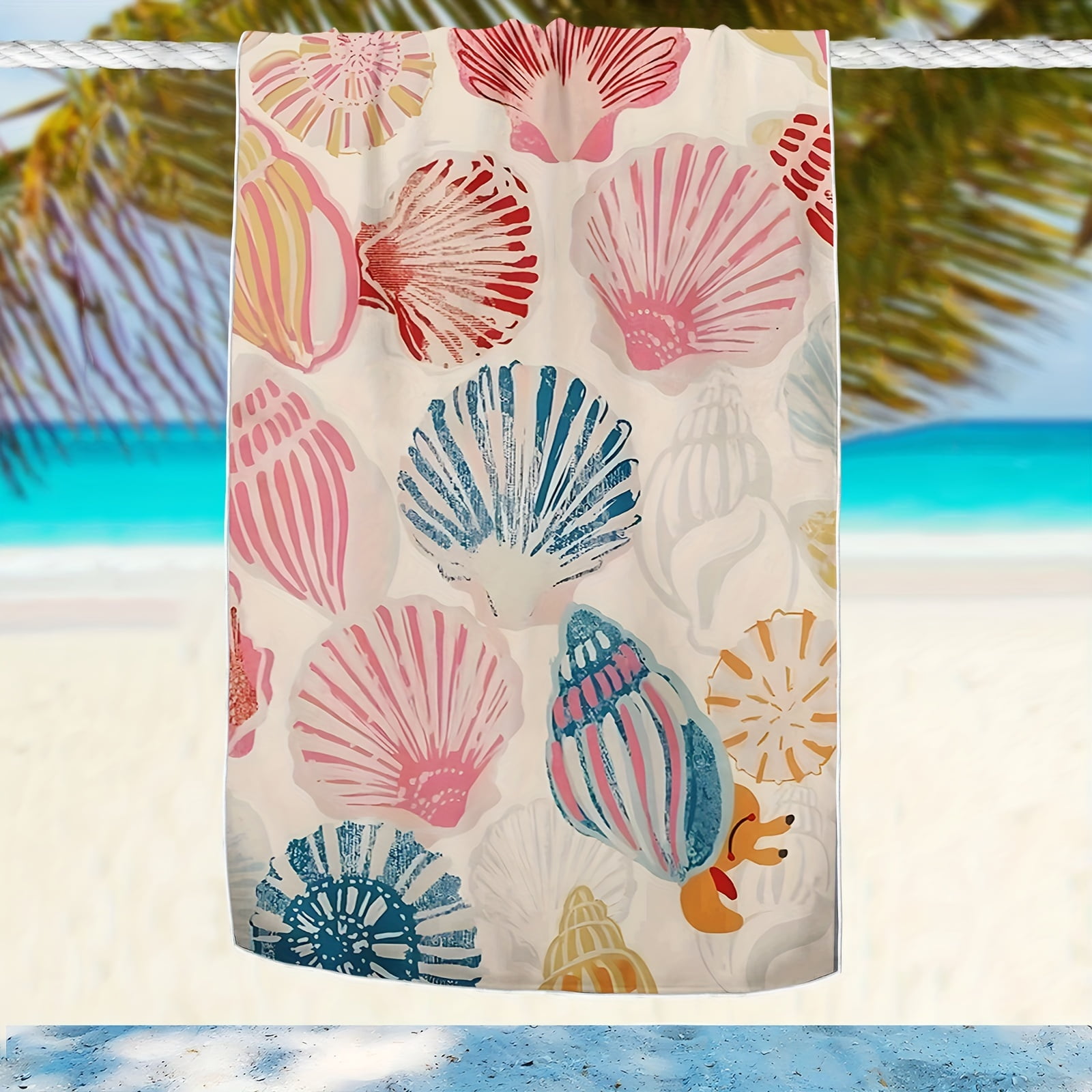 2D Flat Shell Pattern Printed Beach Towel, Large Ultra-Fine Fiber Bath ...