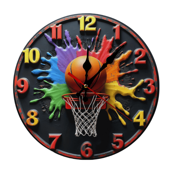 2D Flat Silent Wall Clock - Basketball Hoop Design， Artificial Wood ...