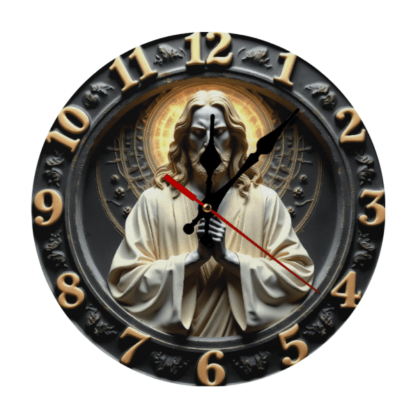 2D Flat Silent Wooden Wall Clock black and white image of jesus holding ...