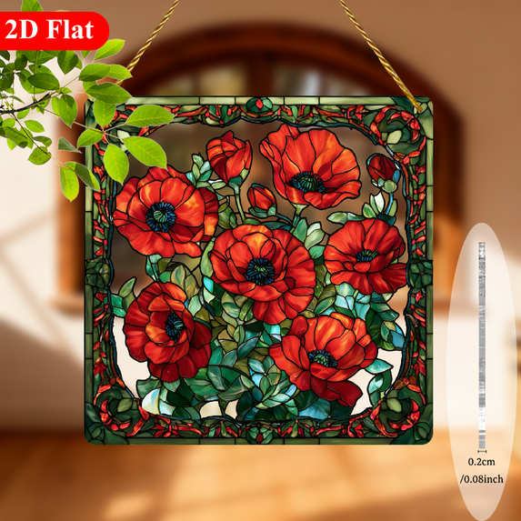 2D Flat, Single-Piece Large 8x8 Inch Bohemian-Style Bird Fruit ...