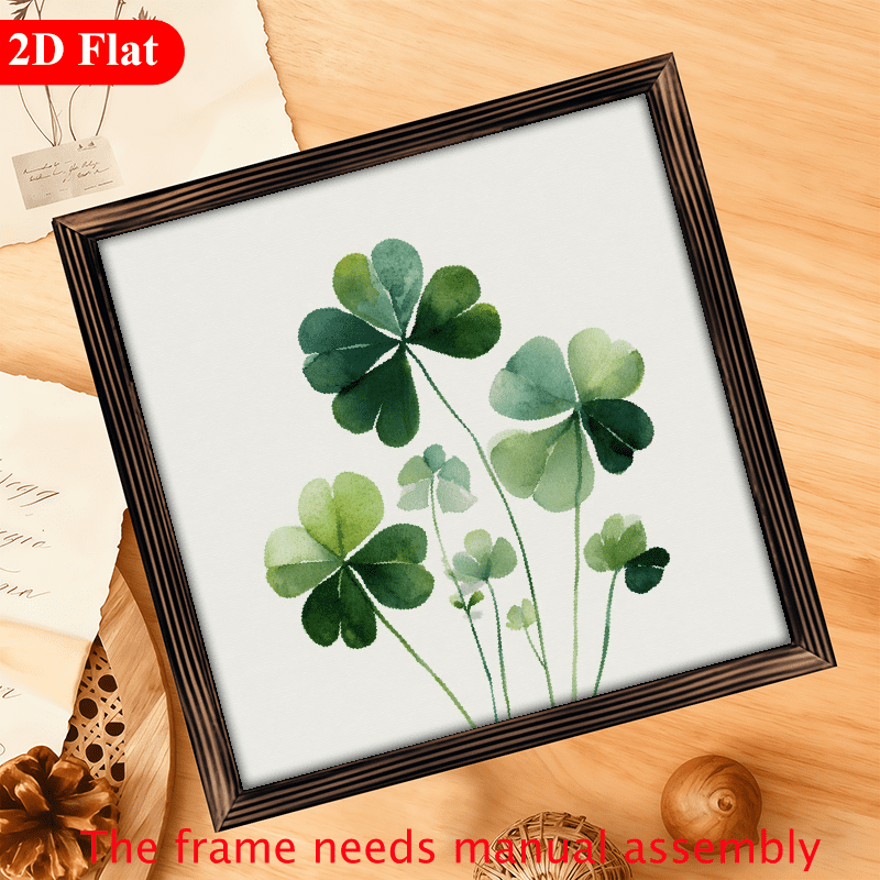 2D Flat, Single Pine Wood Framed Three-Leaf Clover Wall Art - 12x12 ...