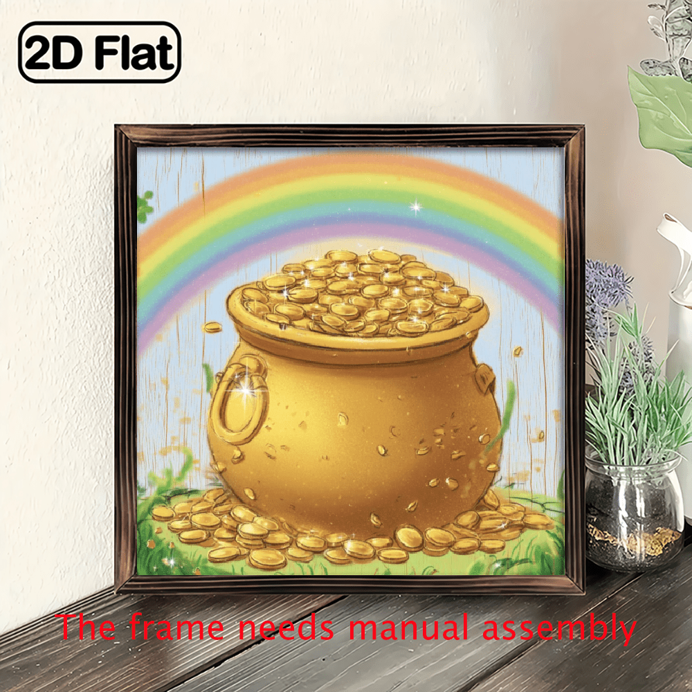 2D Flat, St Patrick's Day Pot of Golden Wooden Sign - Lucky Charm Wall ...