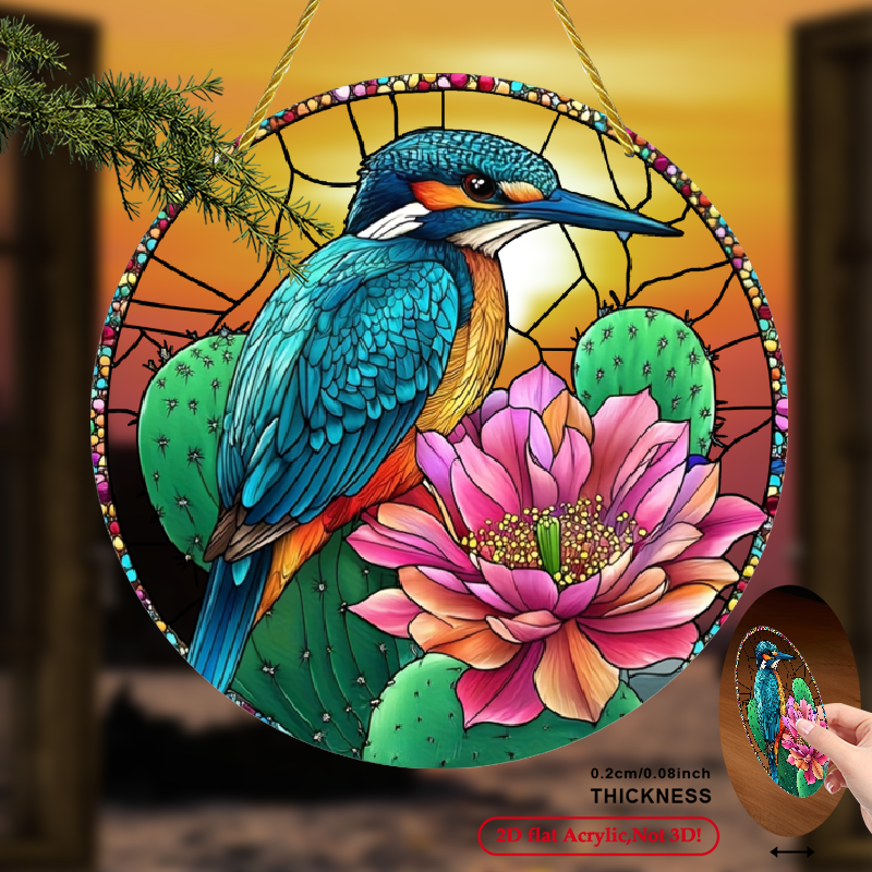 2D Flat Surface, 1pc Beautiful Flowers And Birds 2D Flat Acrylic Round ...