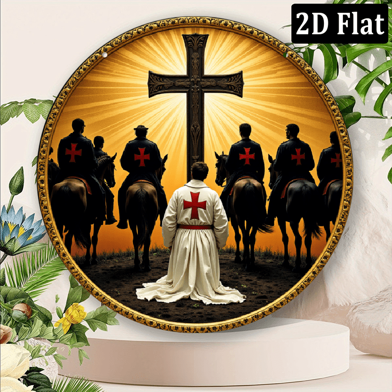 2D Flat, Templar Prayer Knight Theme Round Wall Art - 8x8 Inches ...