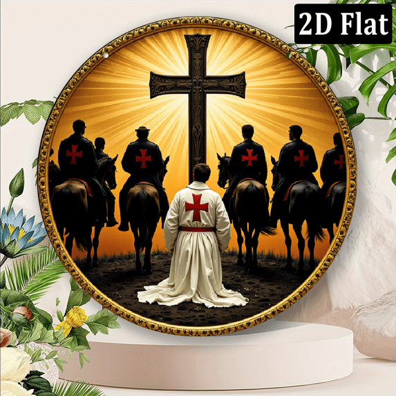 2D Flat, Templar Prayer Knight Theme Round Wall Art - 8x8 Inches ...