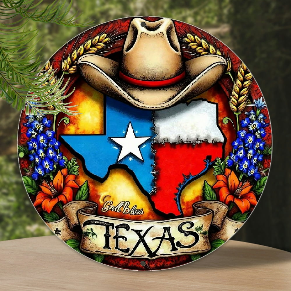 2D Flat Texas Pride Metal Tin Sign Retro Wall Art with Vibrant Texas ...