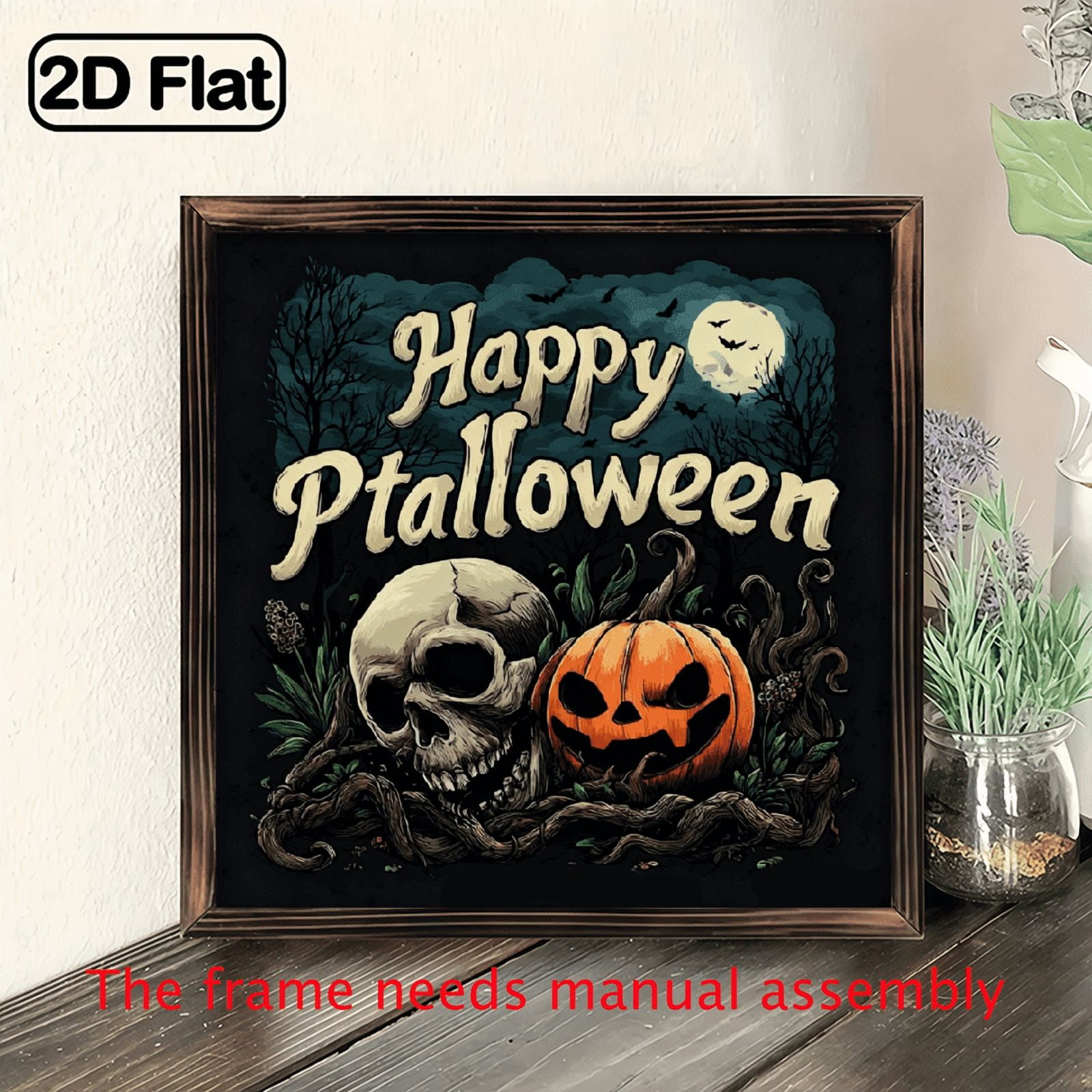 2D Flat, Trebalena 8x8 Inch Wooden Wall Art Sign - Halloween Skull ...