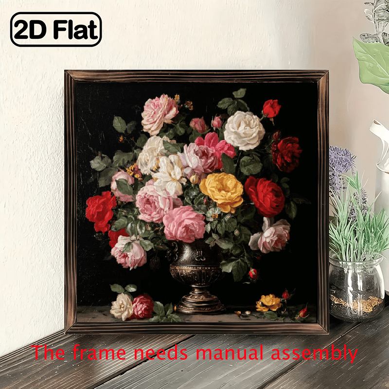 2D Flat, Vibrant Floral Masterpiece Wooden Sign - Pink Roses and ...