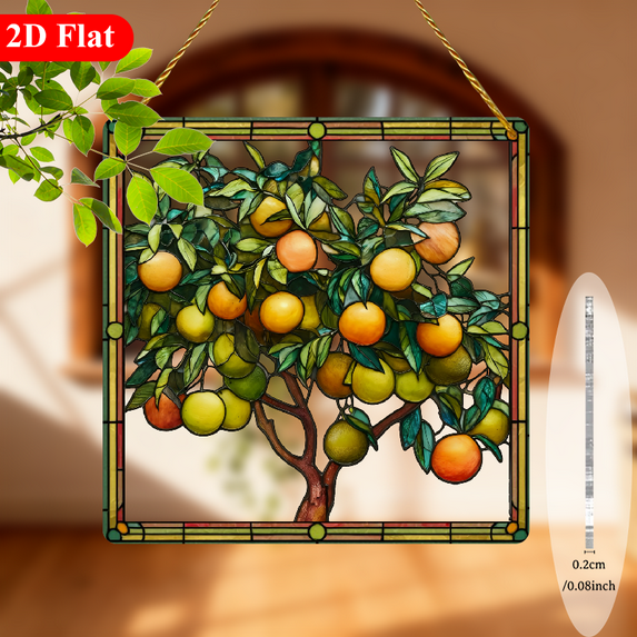 2D Flat, Vibrant Orange Tree Suncatcher - Square Acrylic Window Wall ...