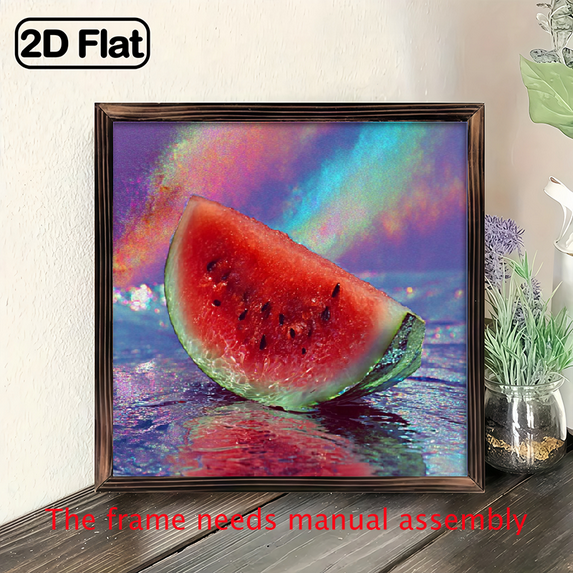 2D Flat, Vibrant Watermelon Slice Wall Art - 8x8in Framed Print with ...
