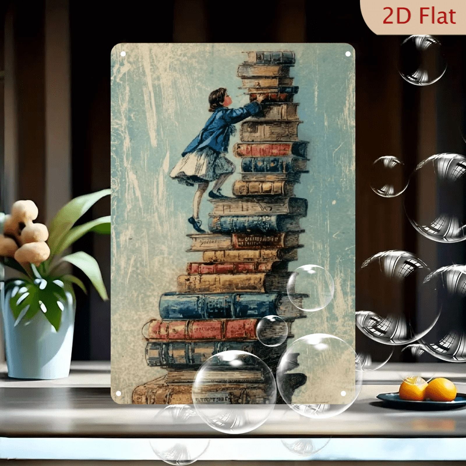 2D Flat Vintage 8x12inch Metal Tin Sign Librarian Organizing Books ...