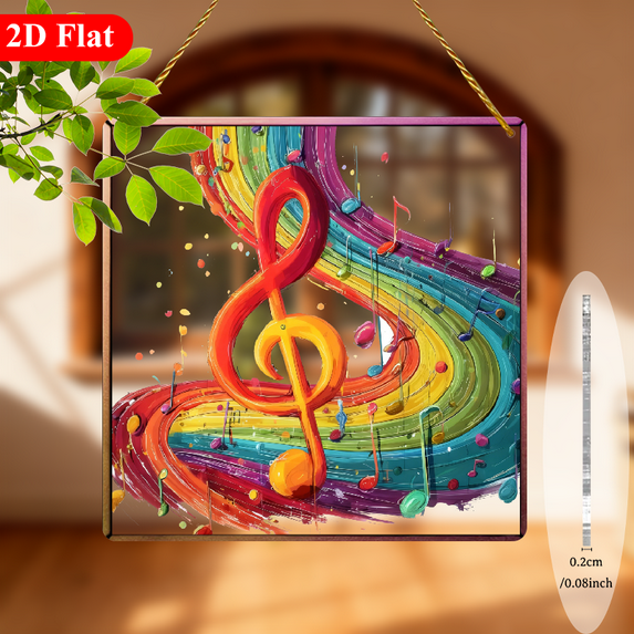 2D Flat, Vintage Abstract Music Score Suncatcher - Square Acrylic ...