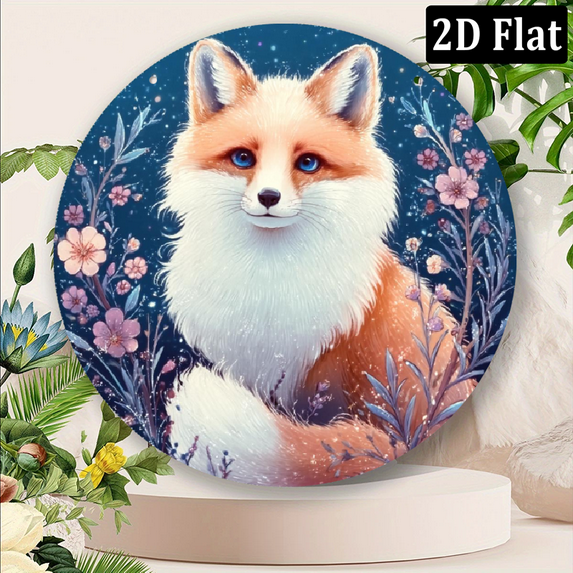 2D Flat, Vintage Aluminum Metal Wall Art - Fantasy White Fox with ...